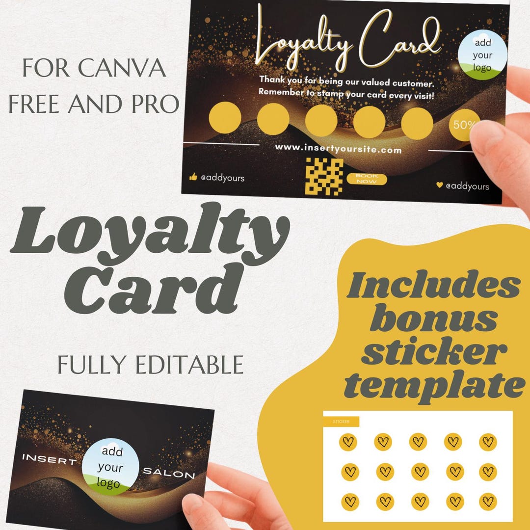 Salon Business Loyalty Card Customer Client Sticker Member Black Gold ...