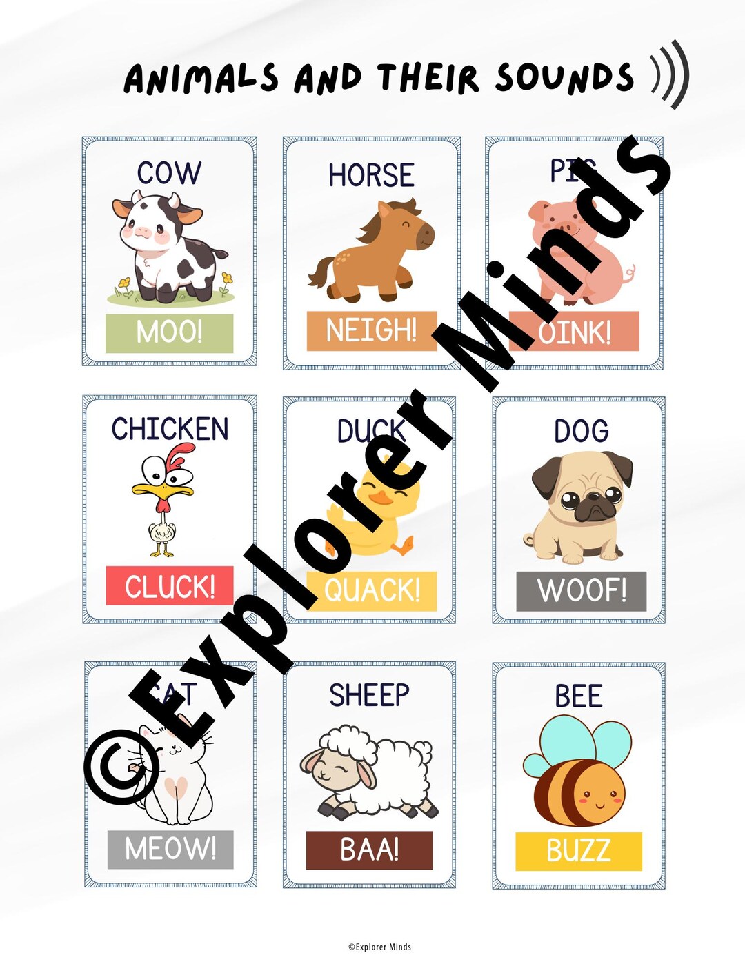 Animal Sounds Poster, Educational Wall Art, Kids Learning Decor, Animal ...