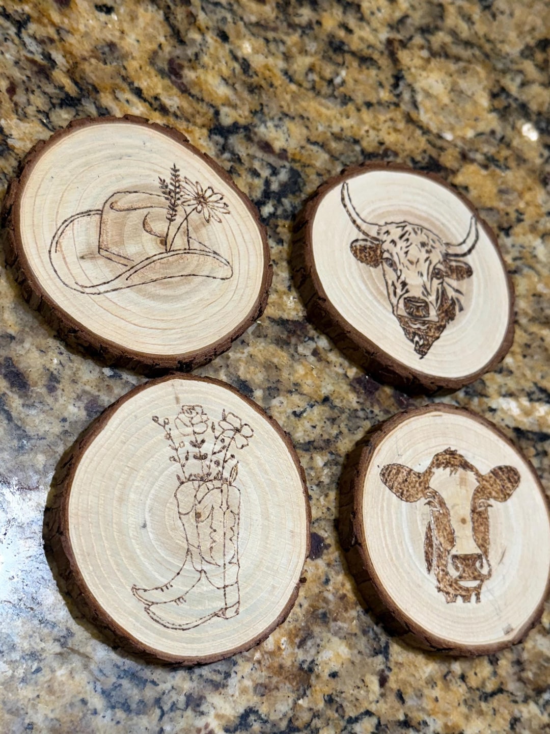 Handmade Western Wood Burned Coaster Set - Etsy