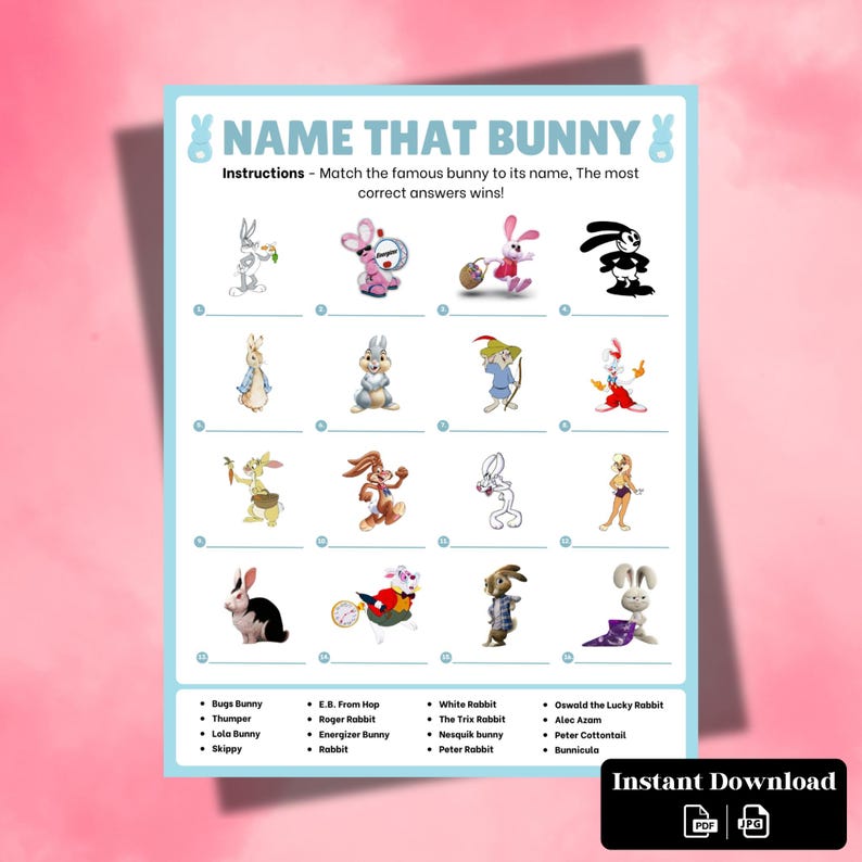 Printable Easter Name the Famous Bunny Game | Kids & Adults | Classroom ...
