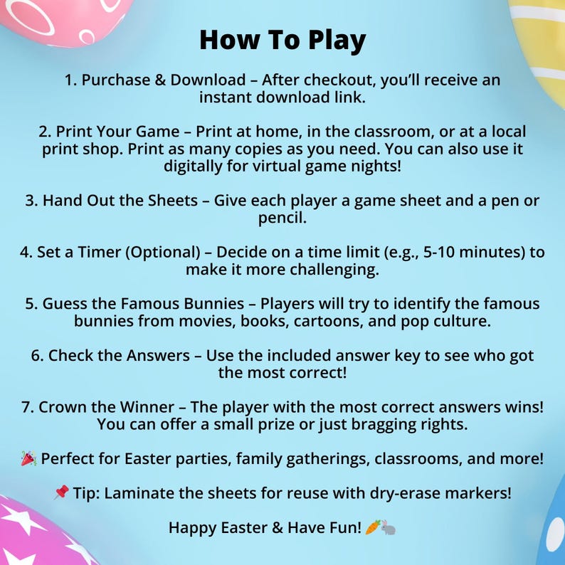 Printable Easter Name the Famous Bunny Game | Kids & Adults | Classroom ...