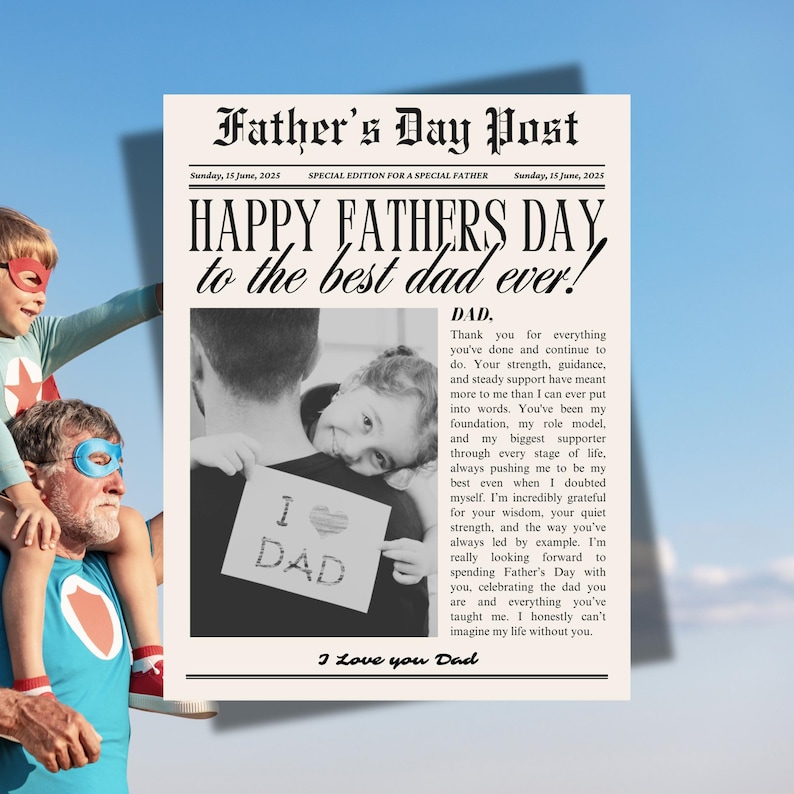 Fathers Day Newspaper Template, Editable Canva Template, Personalized ...