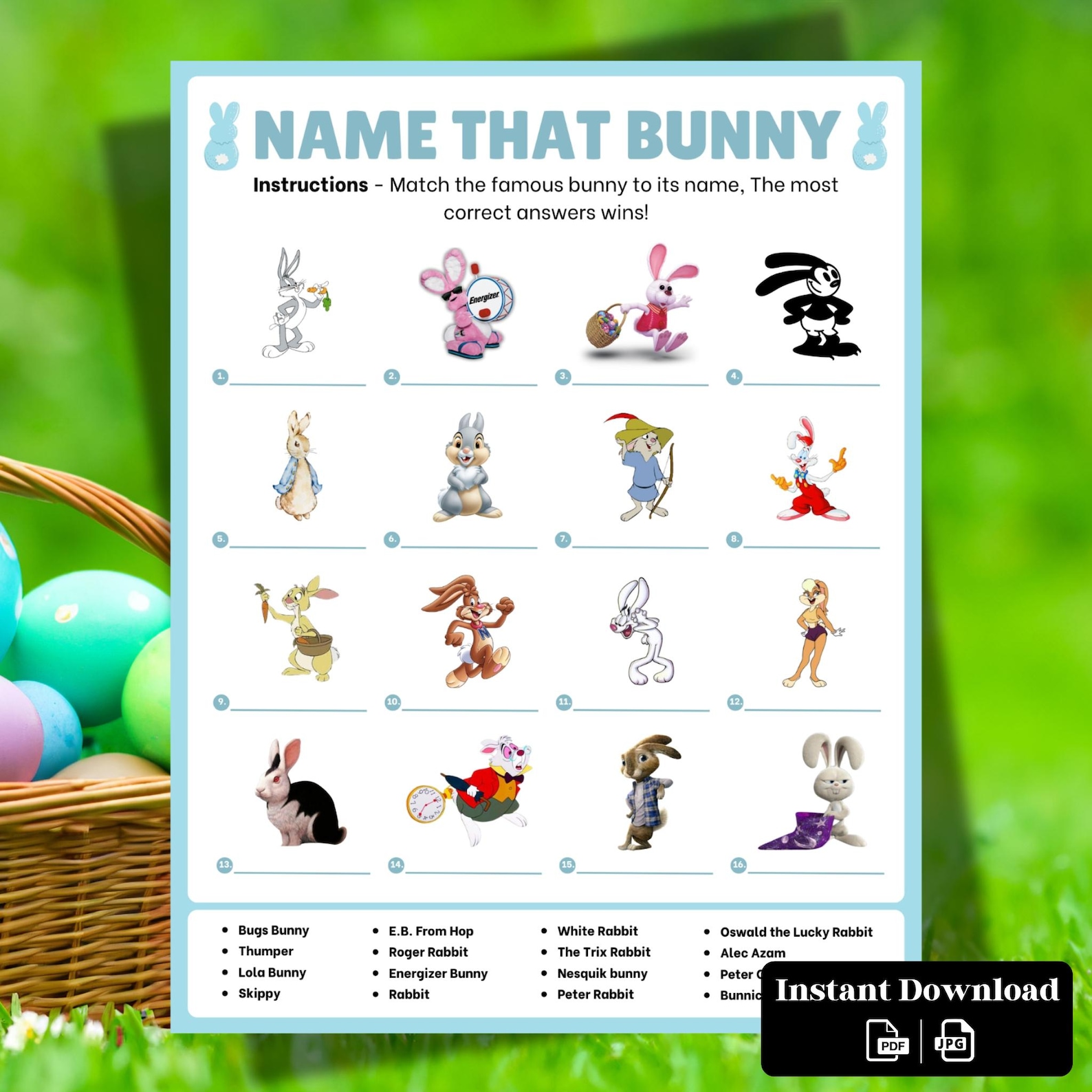 Printable Easter Name the Famous Bunny Game | Kids & Adults | Classroom ...