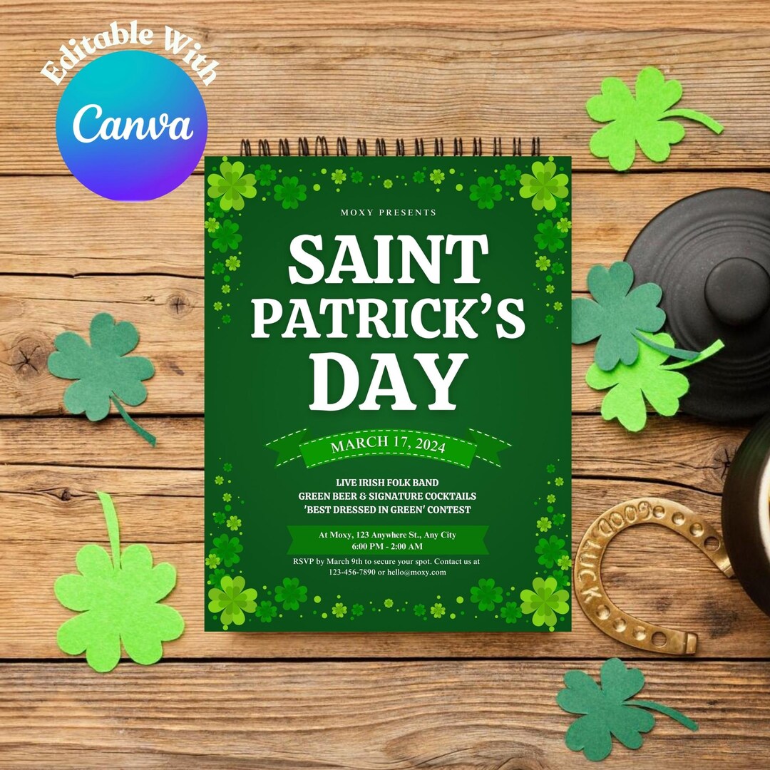 Saint Patrick's Day Invitation | Editable Canva Template | Custom Party ...