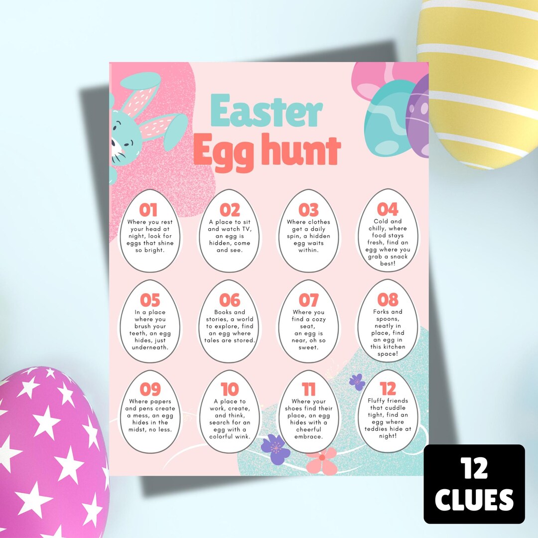 Easter Egg Hunt Clue Sheet: Printable Treasure Hunt Game (instant ...