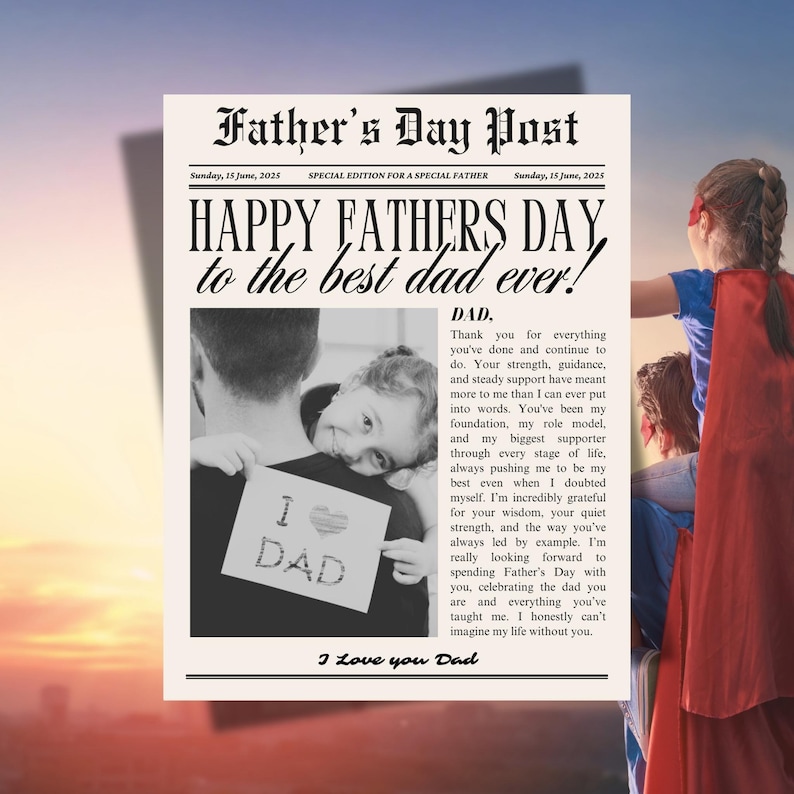 Fathers Day Newspaper Template, Editable Canva Template, Personalized ...