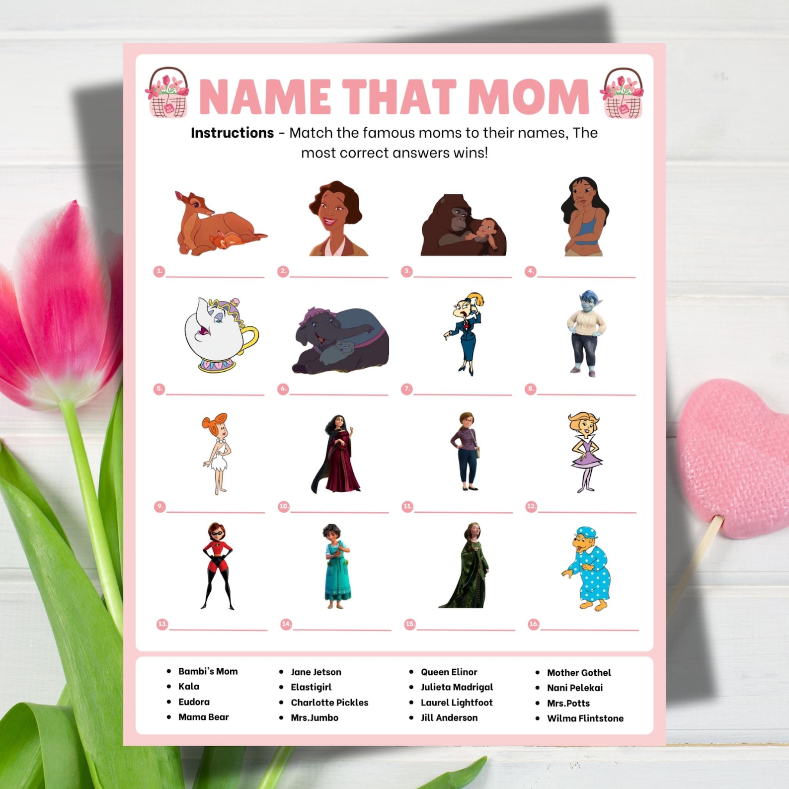 Printable Mothers Day Famous Movie Moms Game | Kids & Adults ...