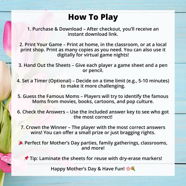 Printable Mothers Day Famous Movie Moms Game | Kids & Adults ...