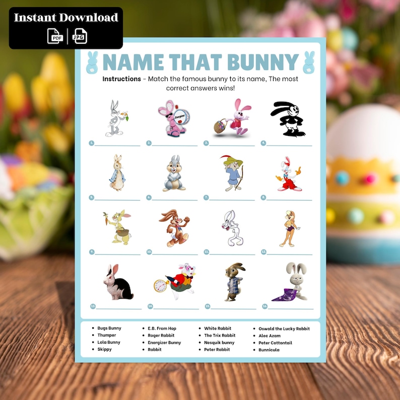 Printable Easter Name the Famous Bunny Game | Kids & Adults | Classroom ...