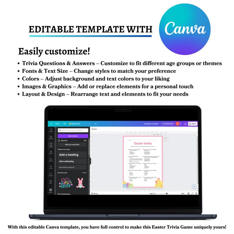 Easter Trivia Game for Kids – Editable Canva Template | Printable Instant Download - Etsy