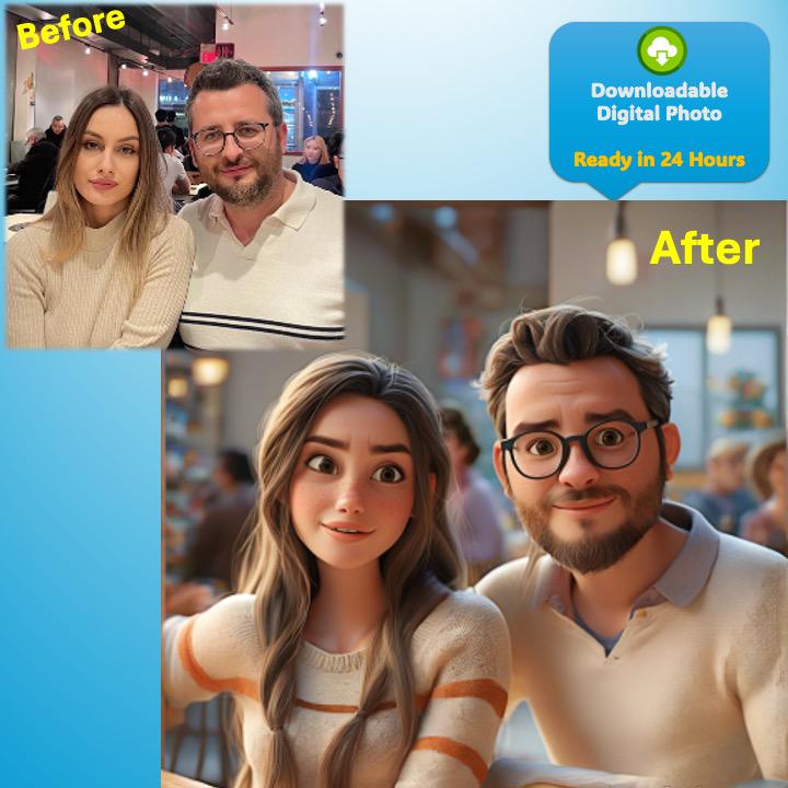 Custom Cartoon Portrait Pixar Style Illustration From Photo Family ...