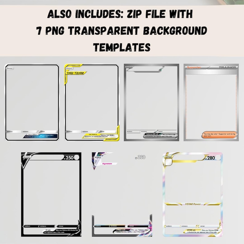 Custom Pokemon Card Templates Bundle | EX, Trainer, GX, Tag-team, V ...