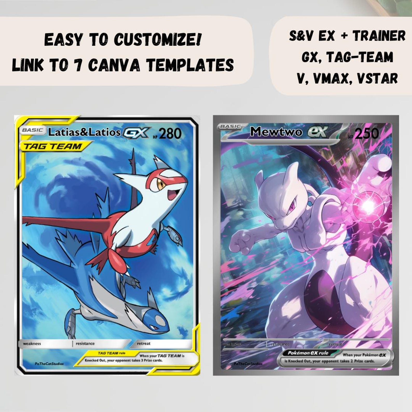 Custom Pokemon Card Templates Bundle | EX, Trainer, GX, Tag-team, V ...