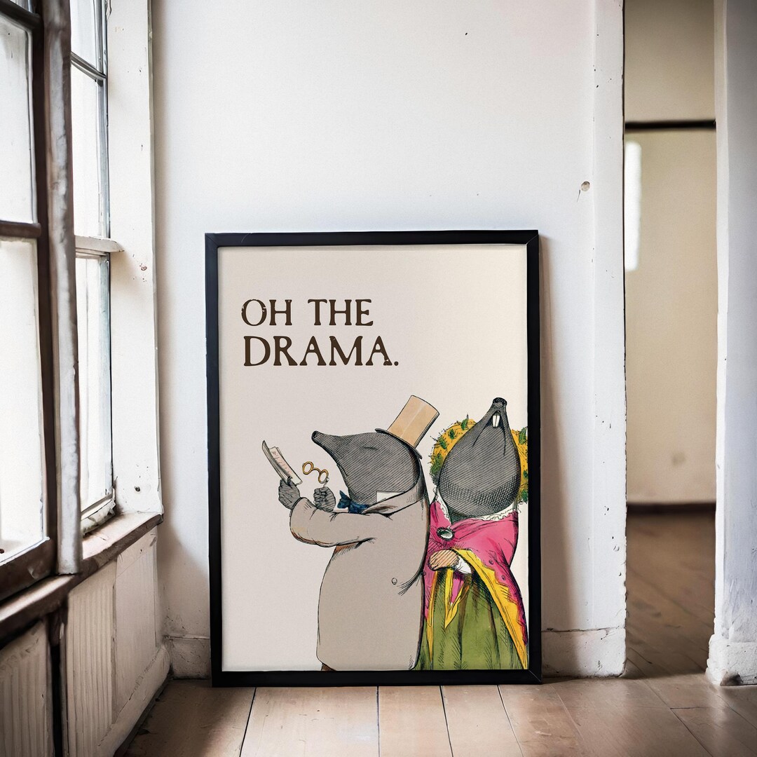 Oh the Drama Vintage Funny Illustration, Dramatic Mice, Quirky Wall Art ...