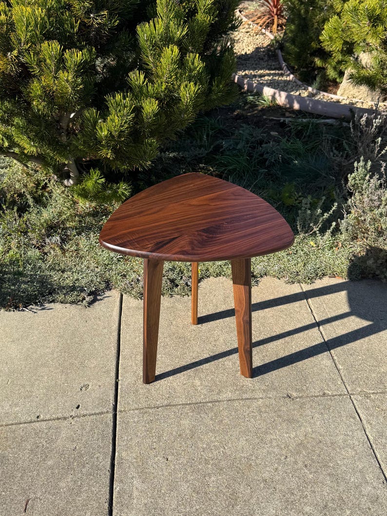 Mid-century Modern Walnut Side Table | Handmade Triangular Accent Table ...