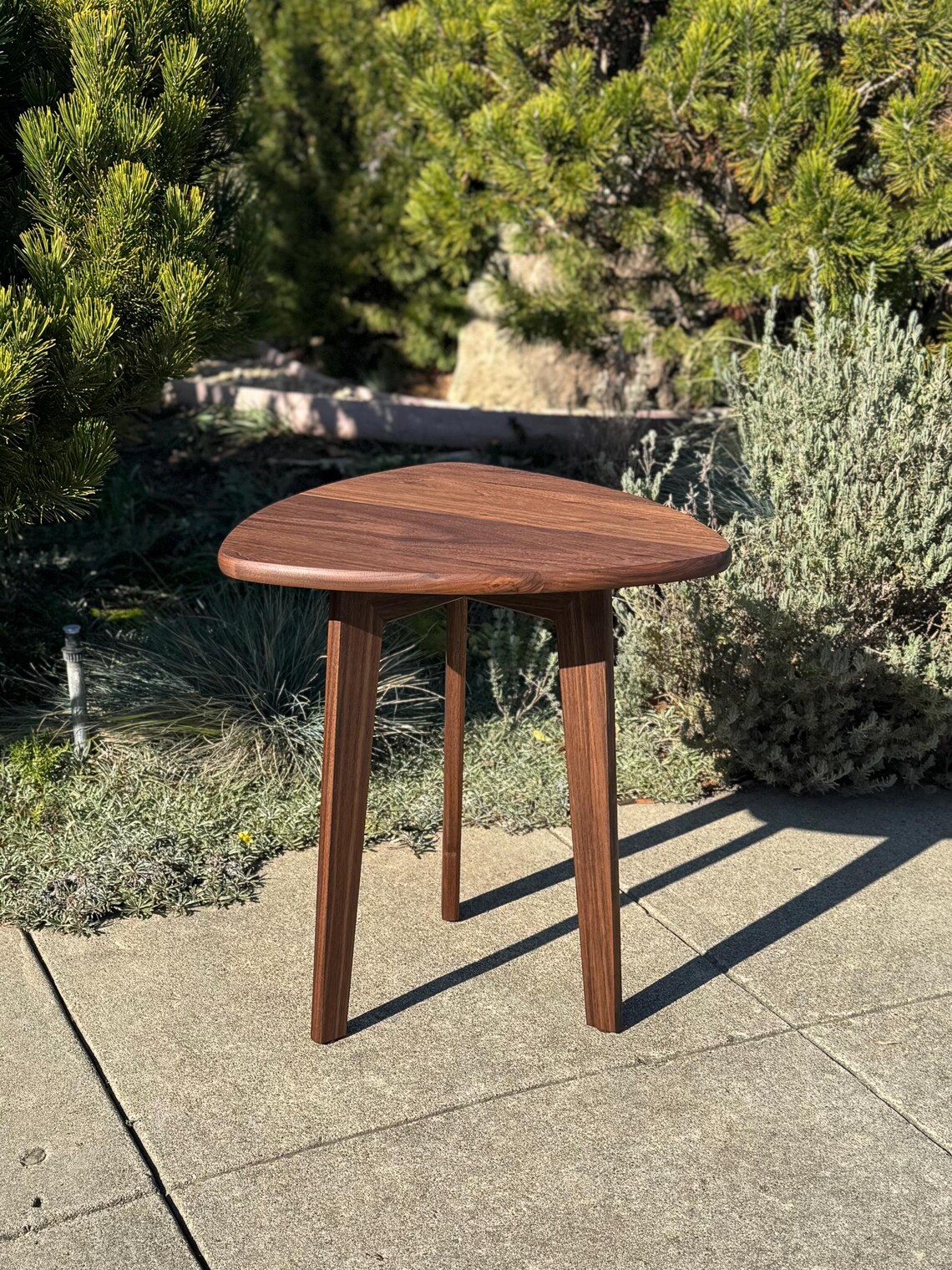 Mid-century Modern Walnut Side Table | Handmade Triangular Accent Table ...