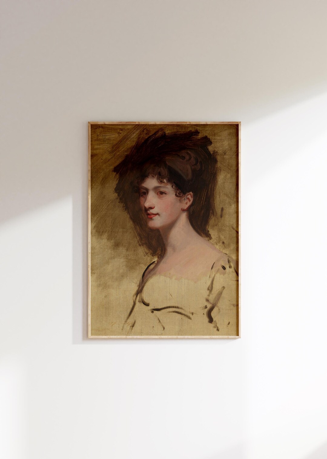 Vintage Unfinished Portrait Art Print, Neutral Tones Painting, Digital ...