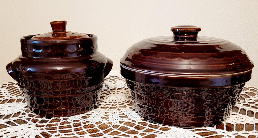 Vintage Mar-crest Stoneware Bean Pot & Crock Set: Rustic Farmhouse ...