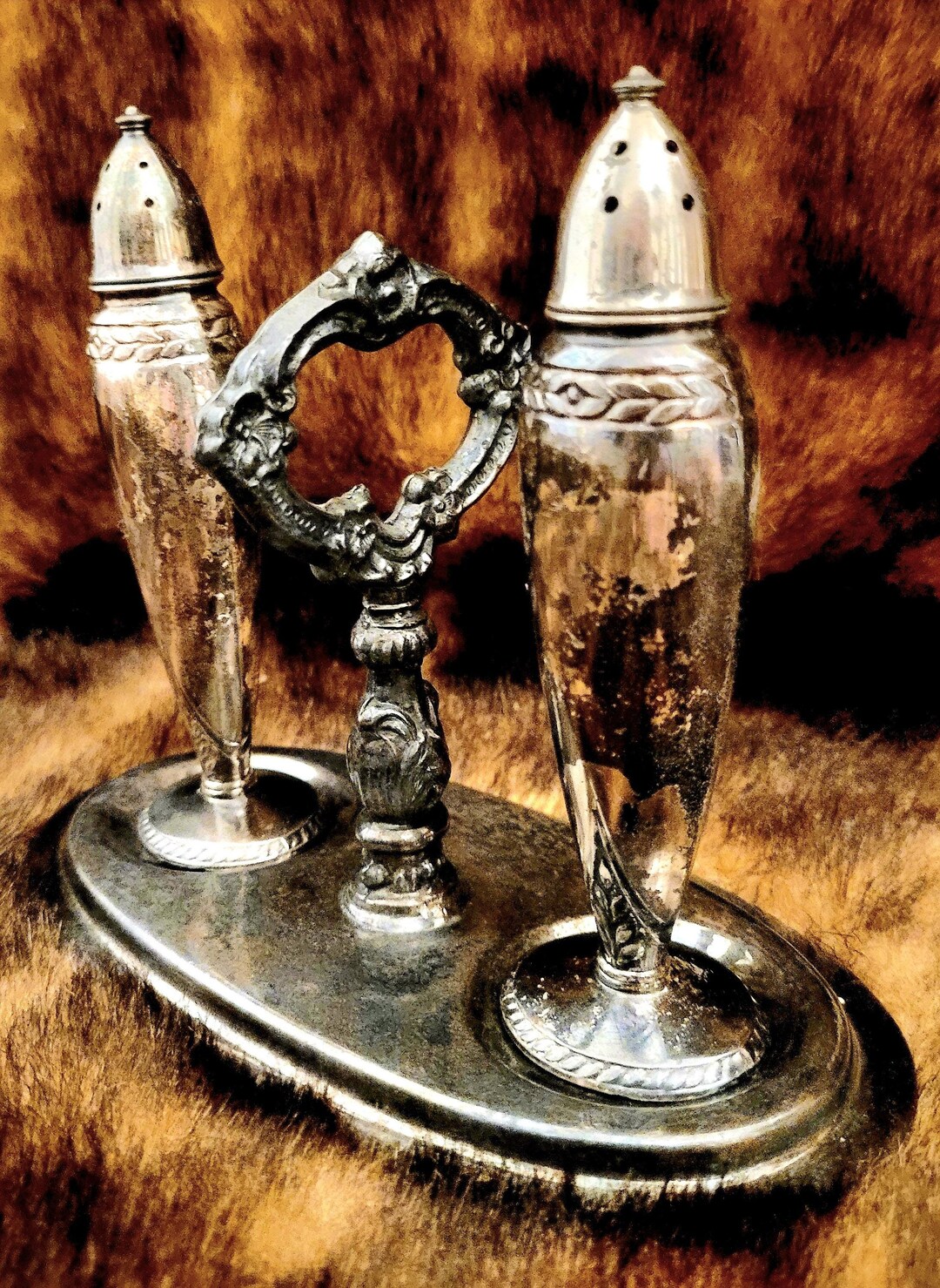 Vintage Silver-plated Salt & Pepper Shaker Set: Ornate Metal Caddy - Etsy