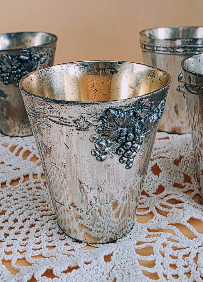 Vintage Japan Silverplate Shot Glasses – Set of 5 – Mini Grape & Rose ...