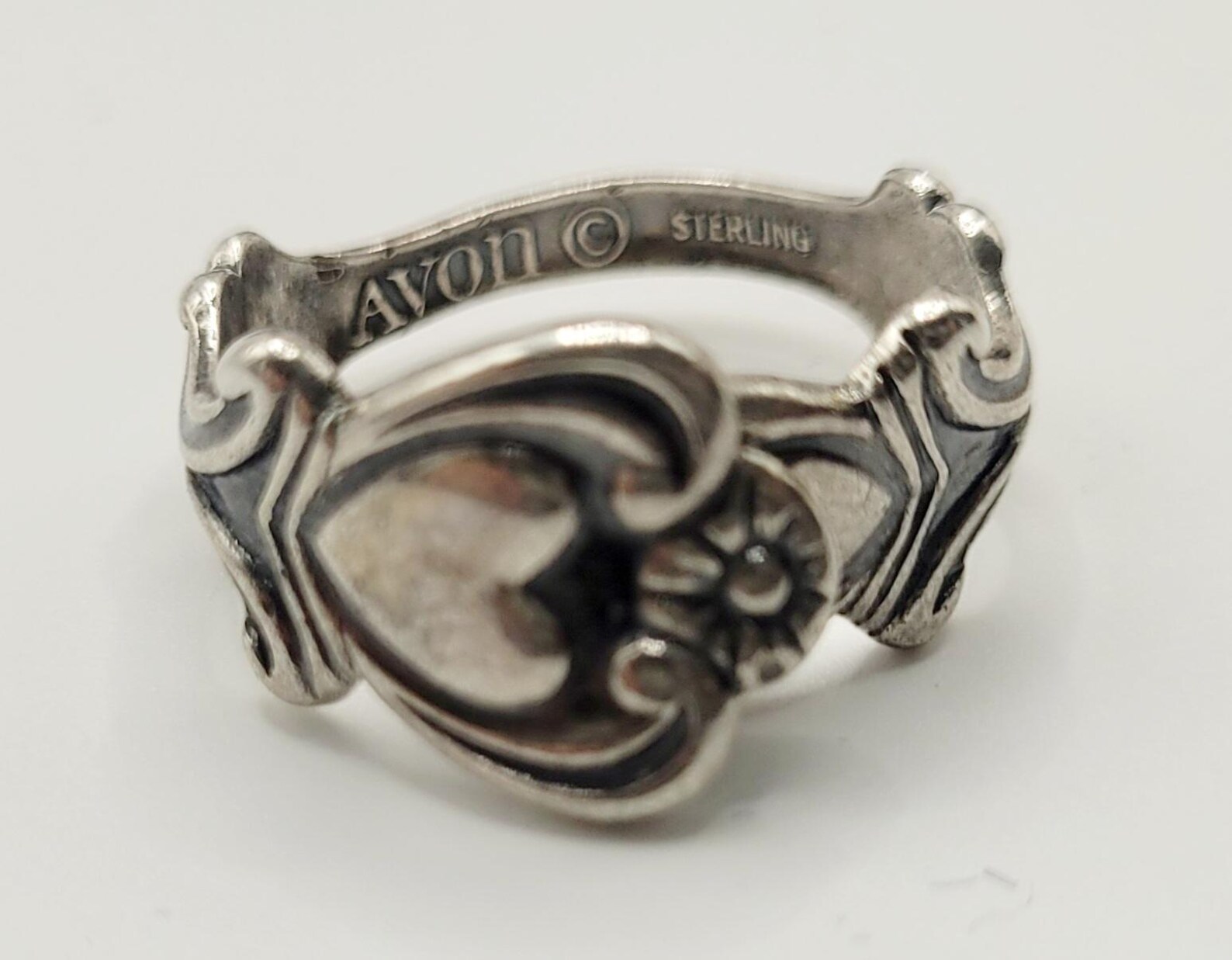 Vintage Avon Sterling Silver Adjustable Heart Ring – 925 Floral Scroll ...