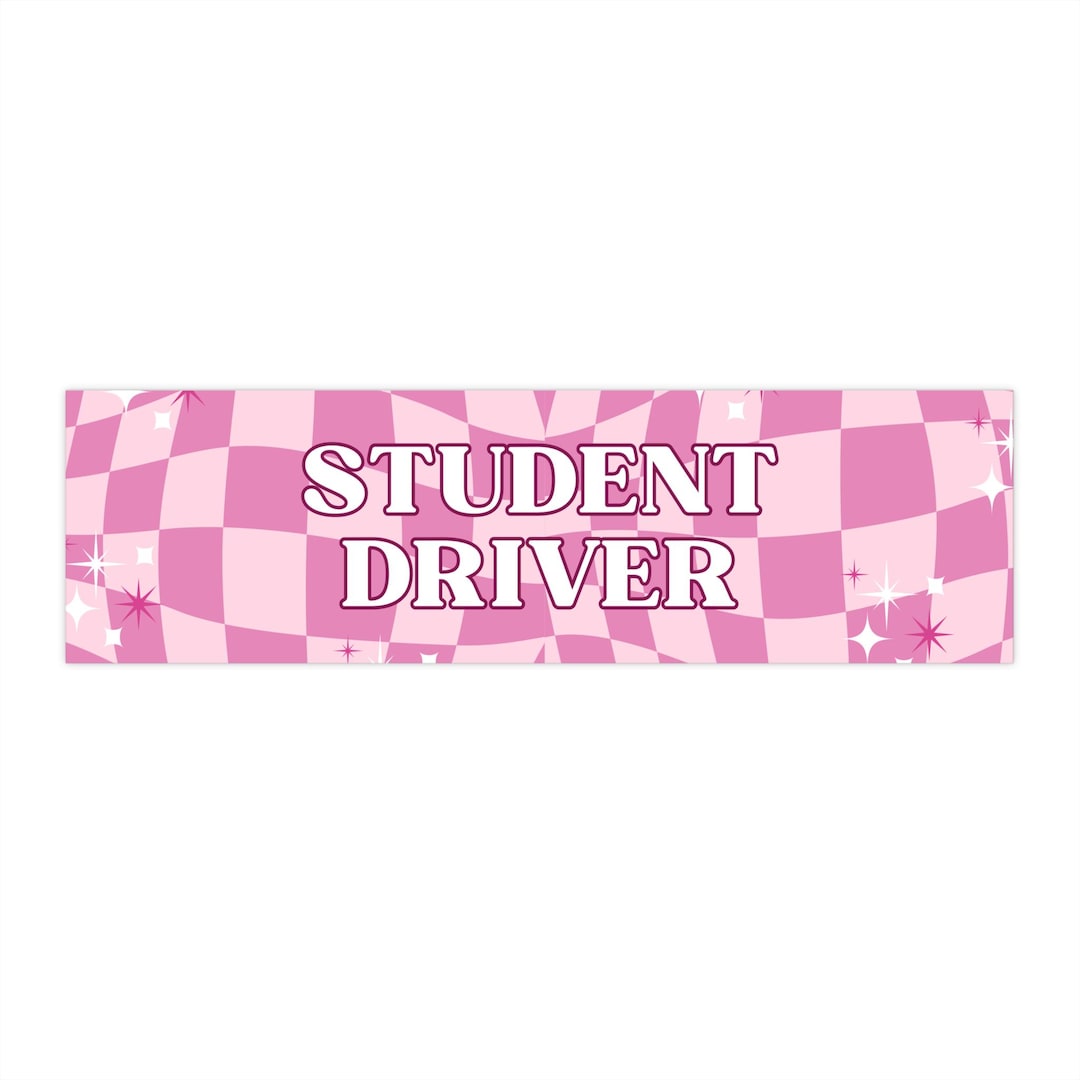 Pink Checkerboard Cute Trendy Student Driver Bumper Sticker | Car Decal ...
