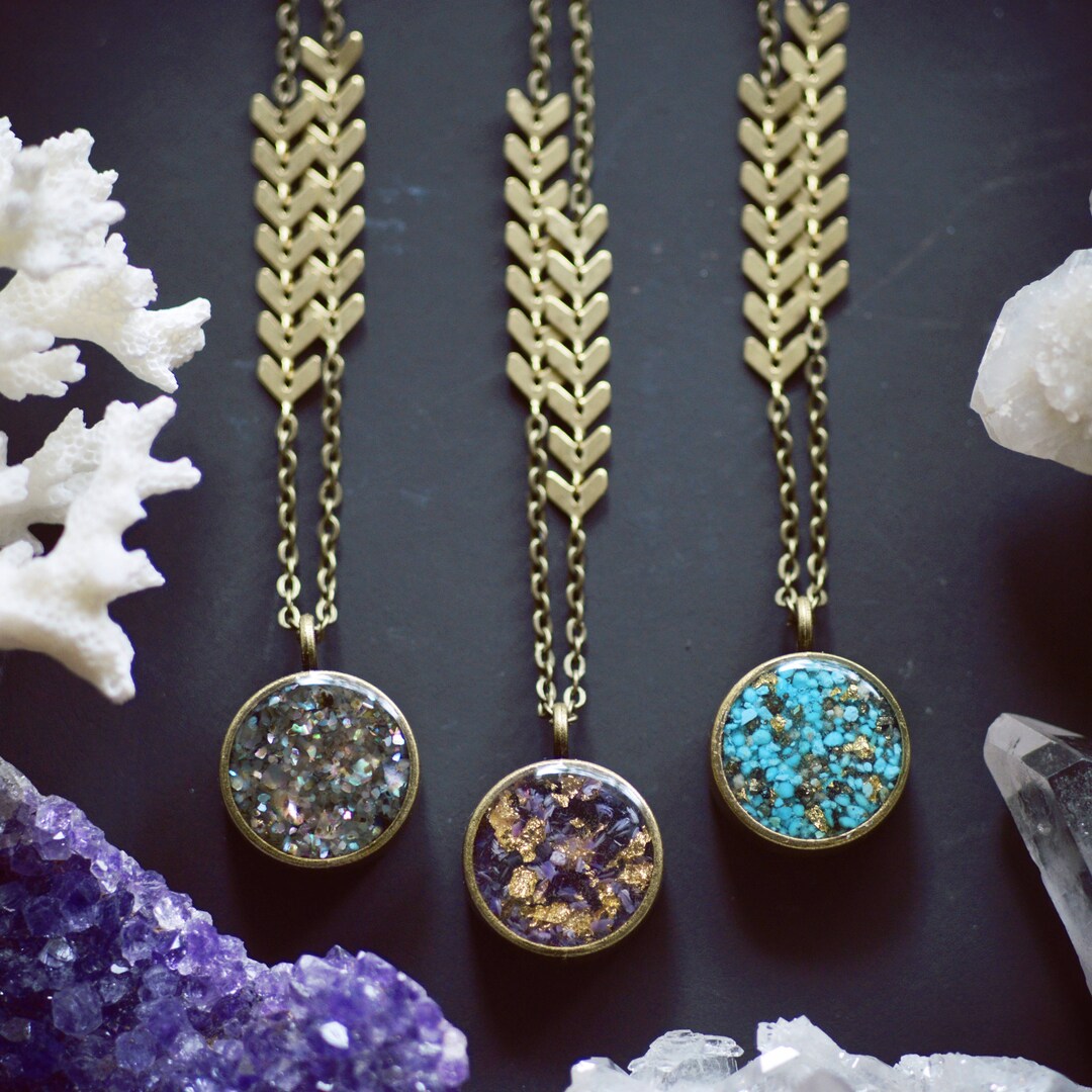 The Cali Long Boho Style Round Open Bezel Necklace With - Etsy