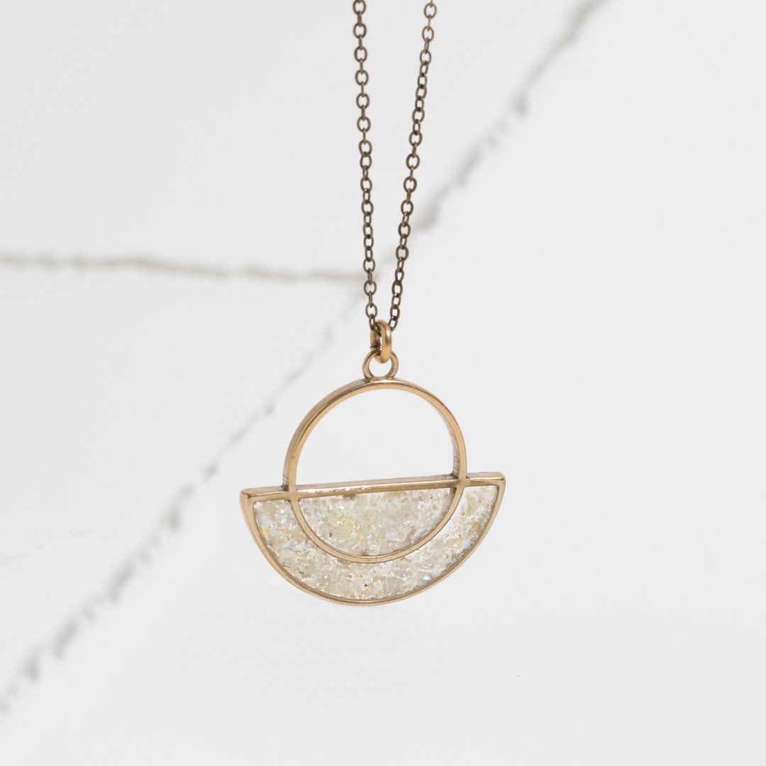 The Moonrise Pendant ~ Crushed Raw Gems in Open Setting Geometric ...