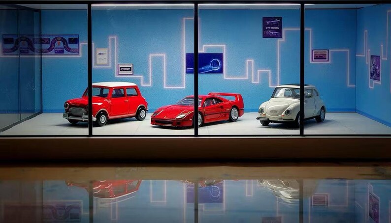 1:64 Parking Miniatures Lot Model, Car Showroom, Led Lighting, Diorama ...