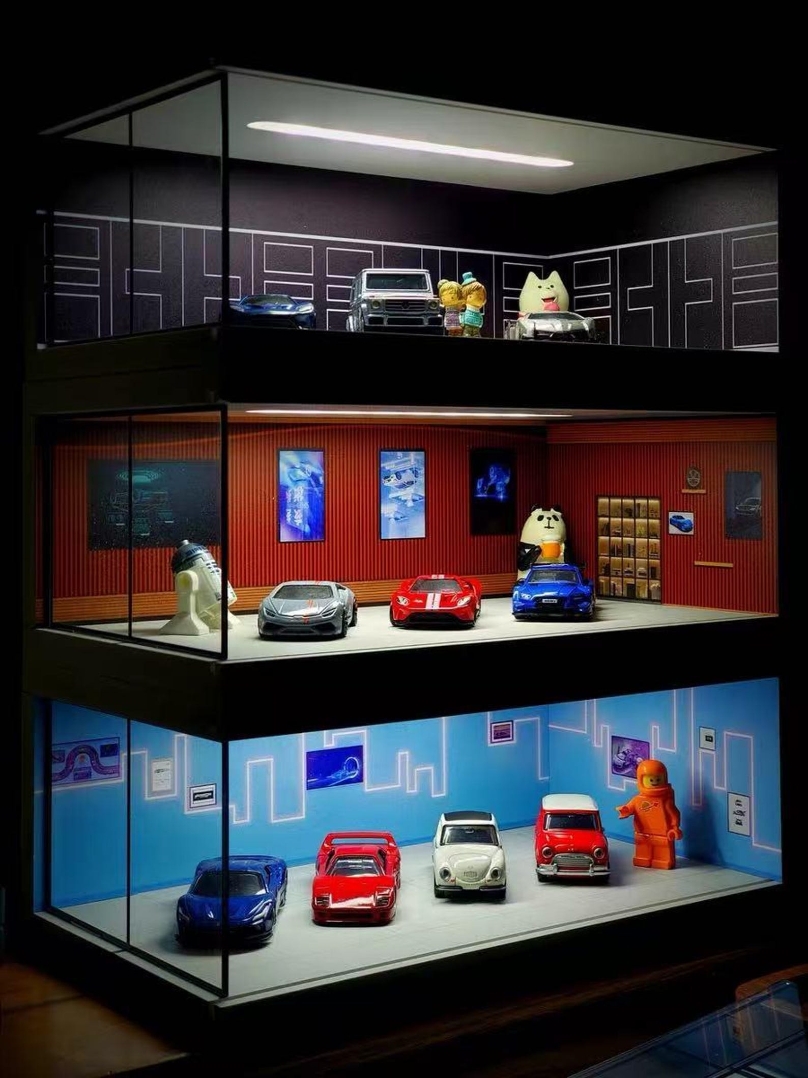 1:64 Parking Miniatures Lot Model, Car Showroom, Led Lighting, Diorama ...
