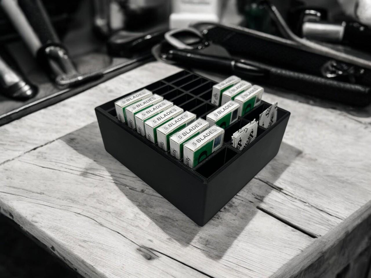 3D Printed Safety Razor Blade Organizer - 30 Slot Barber Storage - Etsy