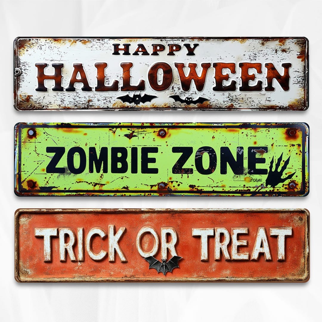 Vintage Halloween Metal Sign: Spooky Home Decor, Rust Effect, UK Seller ...