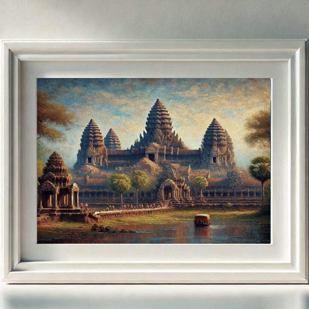 Oil Painting of Angkor Wat, a Beautiful World Heritage Site., Digital ...