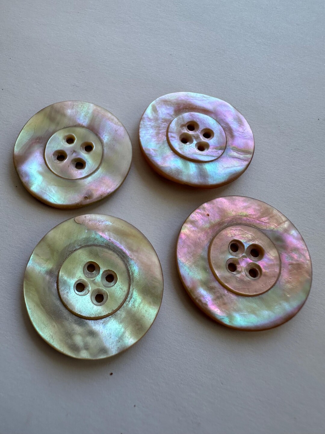 4 Vintage/antique Abalone Shell Buttons Irradesent 4 Sew Through Hole ...