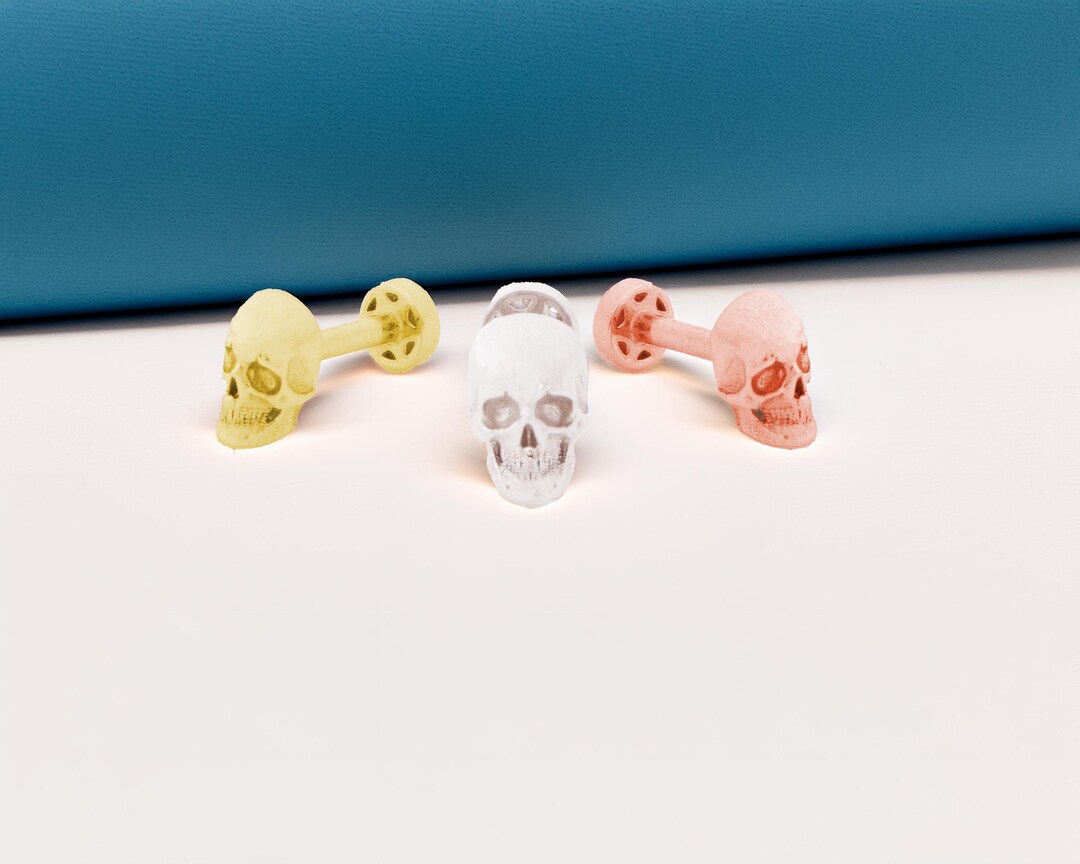 14K Solid Gold Skull Piercing, Gold Skull Tragus Jewelry, Skull Stud Earring, 18G Gold Ear ...