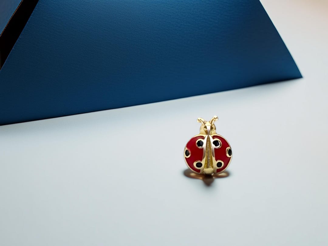 14K Solid Gold Ladybug Stud – Dainty Flat Back Earring for Helix ...