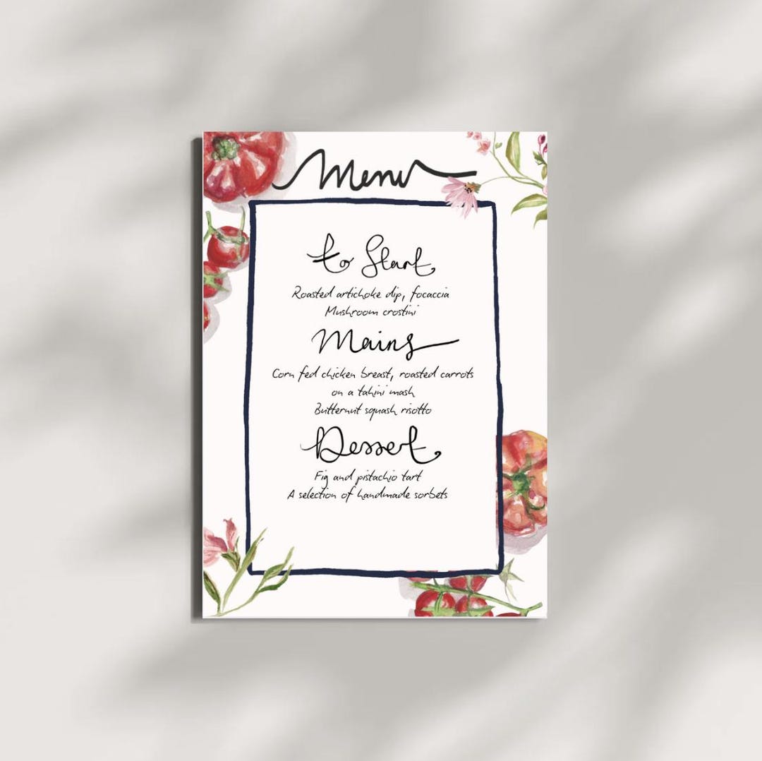 Customizable Watercolor Food Menu Template – Hand-painted Tomatoes and ...
