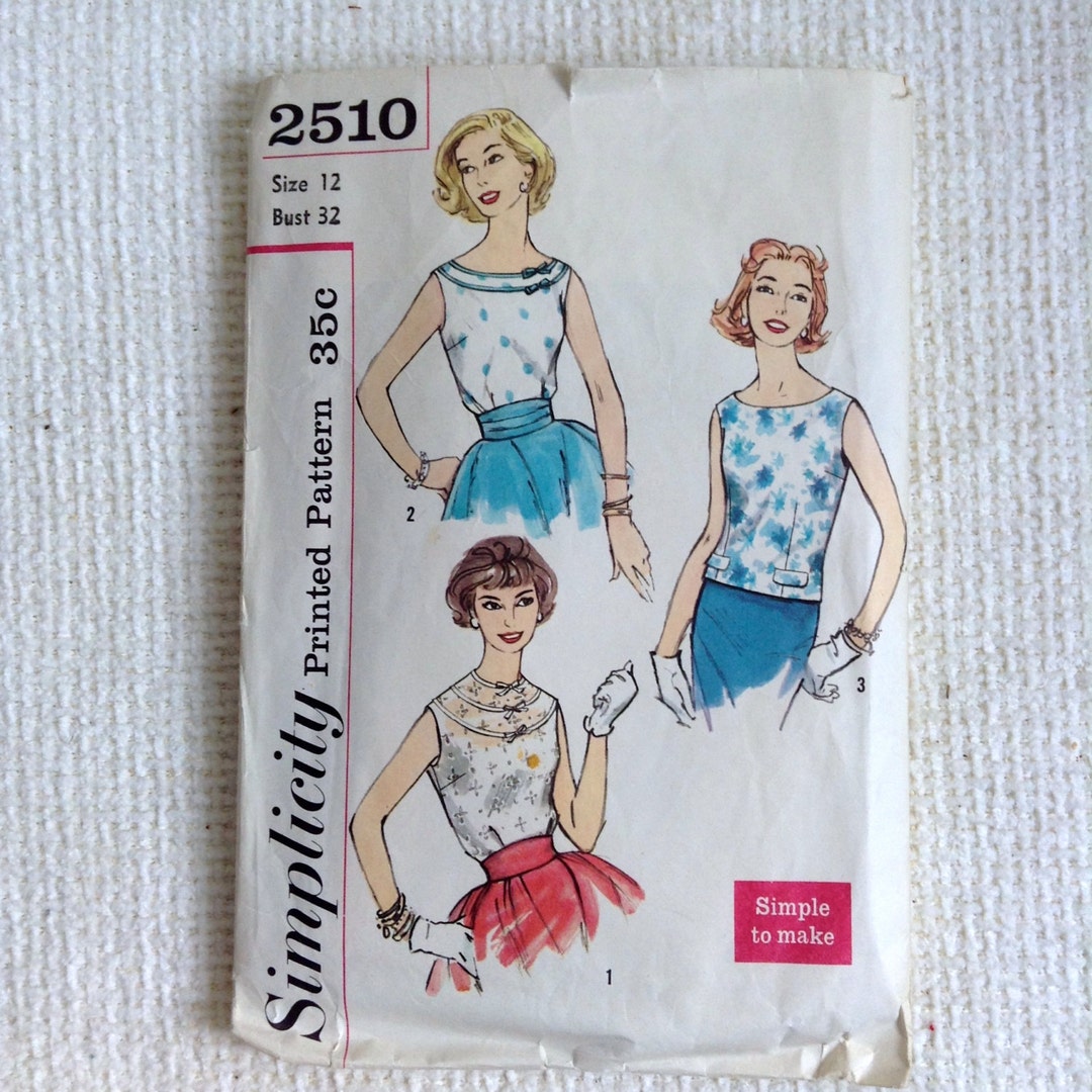 Vintage 50's One Yard Blouse Sewing Pattern. Simplicity. Size 12. No ...