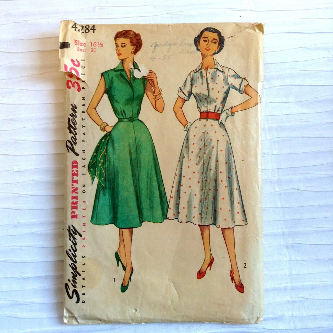 Vintage 1950 Day Dress Sewing Pattern. Simplicity. Misses Size 16 1/2 ...