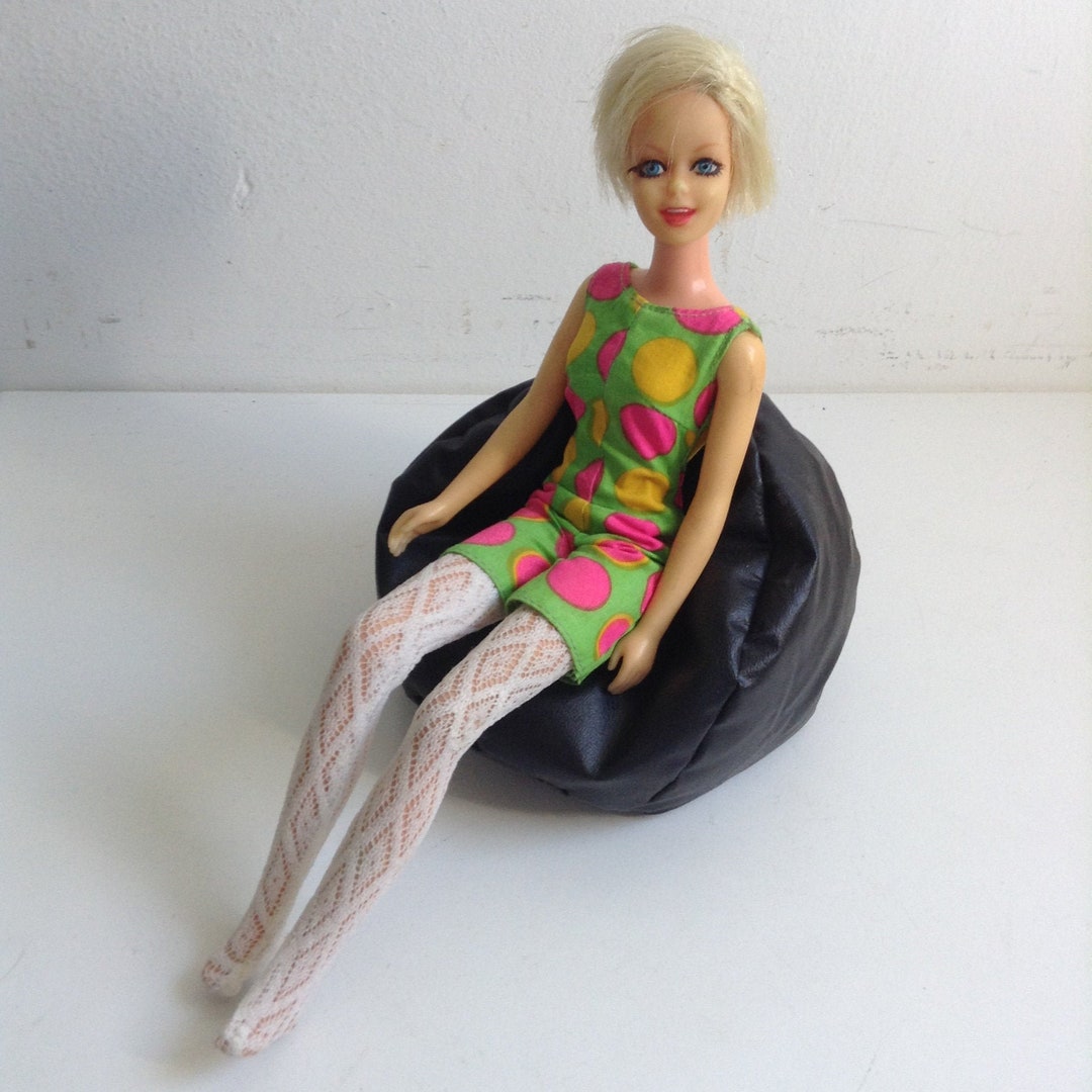Barbie Size Bean Bag Chair. Mid Century Modern. Black Vinyl and Foam ...