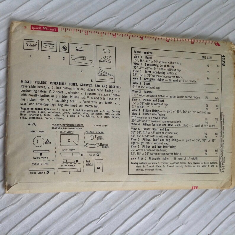 Original Hat Sewing Pattern. Uncut. Vintage 1960 . Simplicity. One Size ...