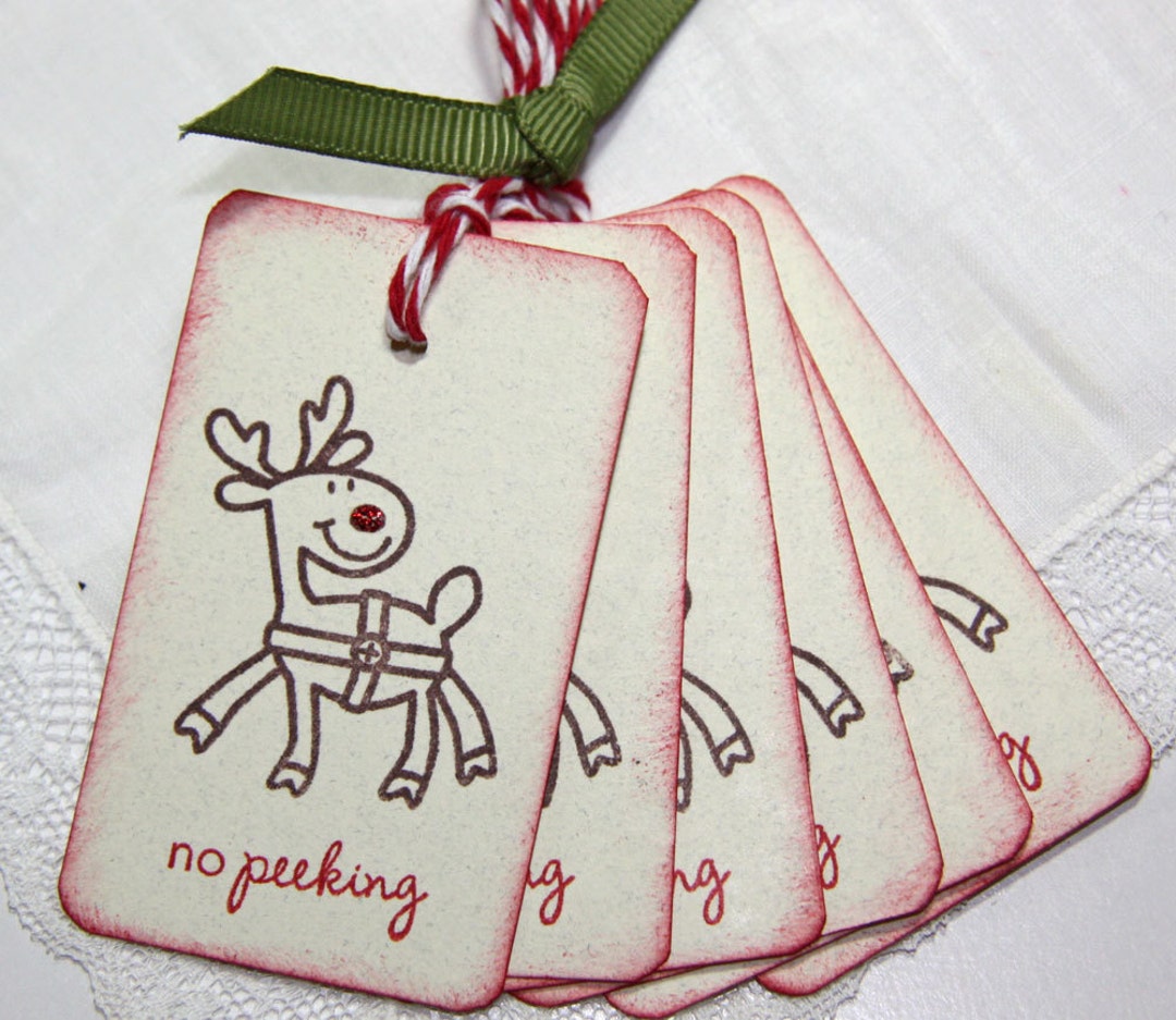 Glitter Rudolph Reindeer Christmas Gift Tags, No Peeking Tags - Etsy