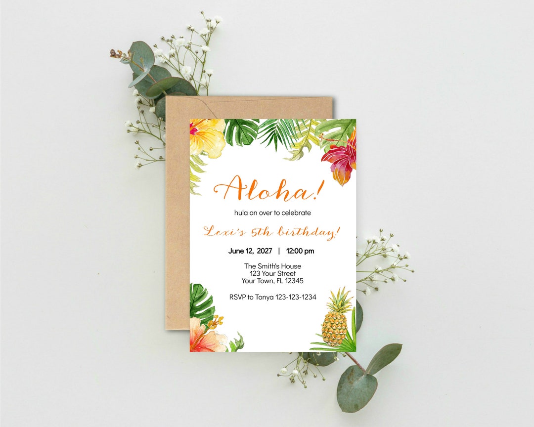 Aloha Luau Birthday Invitation Template, Shower Invite, Beach Invite ...