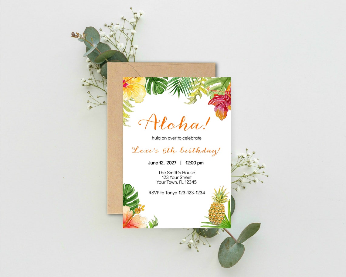 Aloha Luau Birthday Invitation Template, Shower Invite, Beach Invite ...