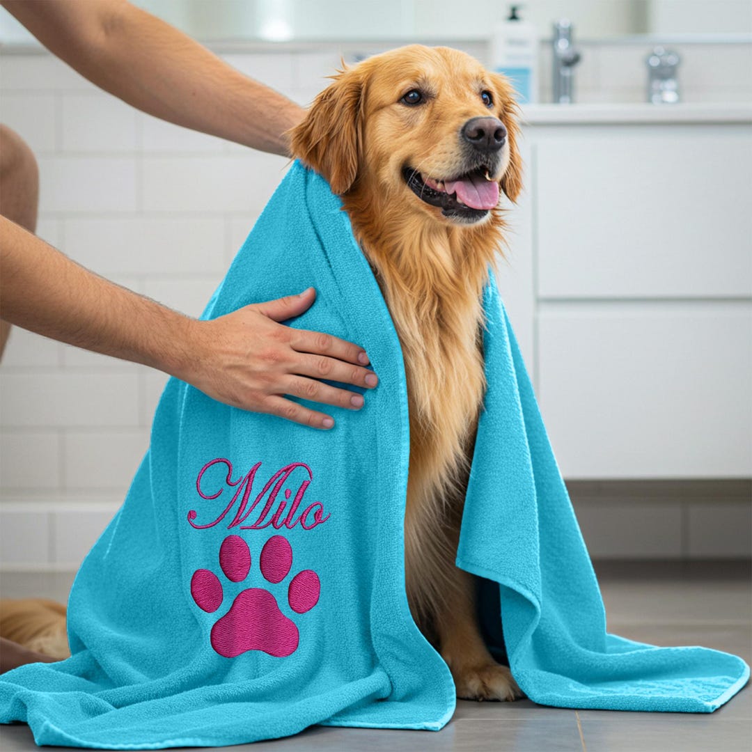 Personalised Pet Towel – Custom Dog Towel With Embroidered Name & Paw ...
