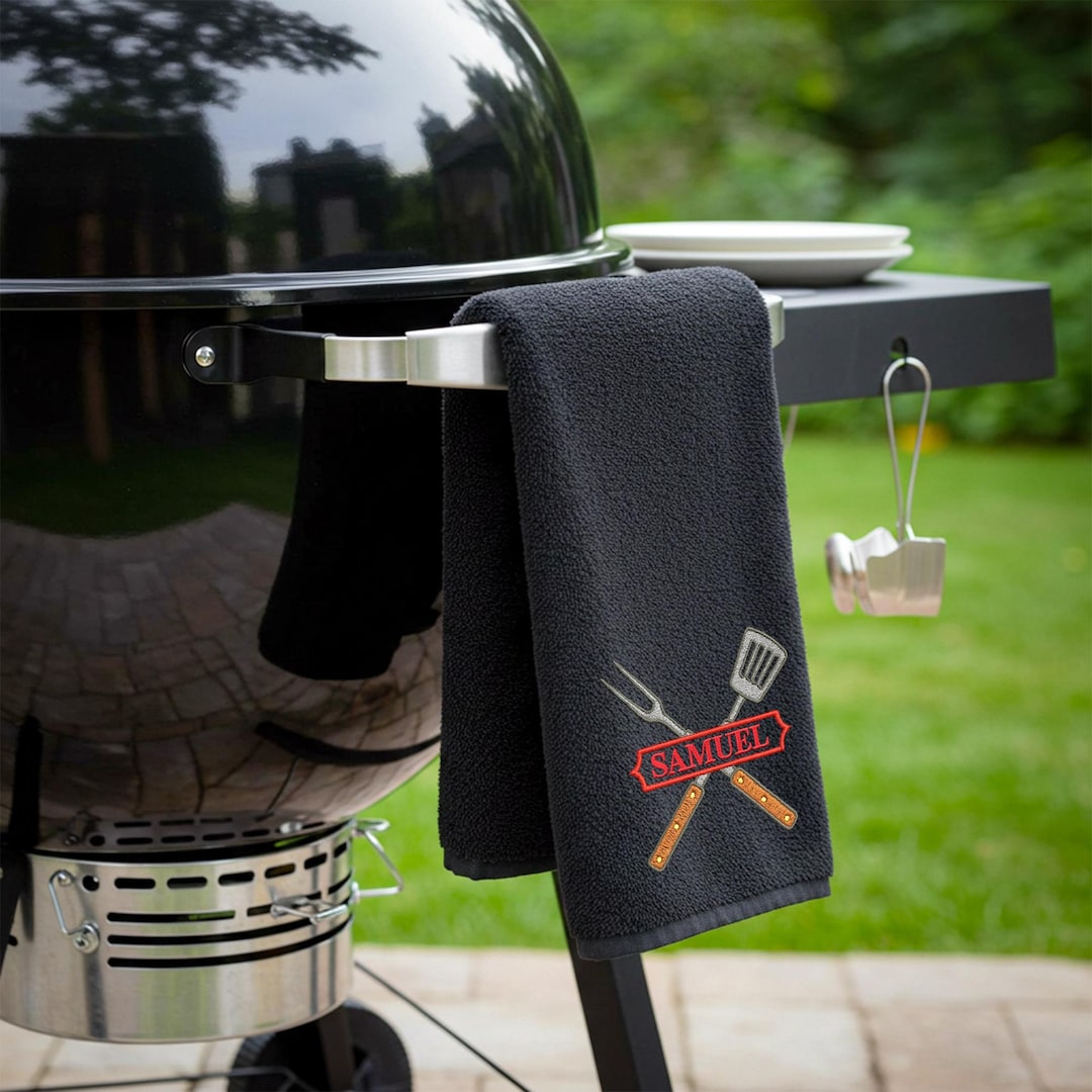 Personalised BBQ Towel – Custom Embroidered Name or Text With Grill ...