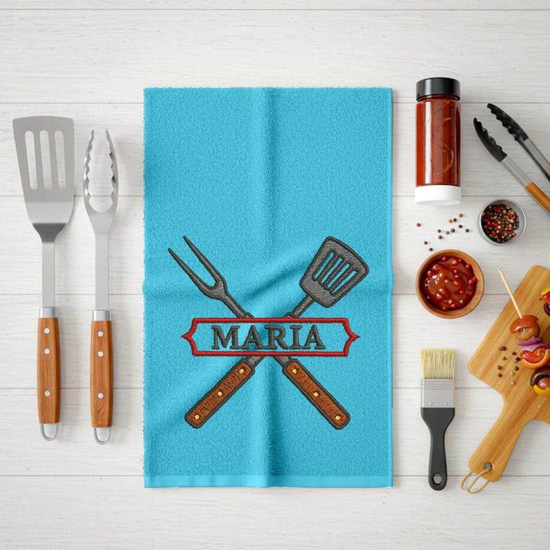 Personalised BBQ Towel – Custom Embroidered Name or Text With Grill ...