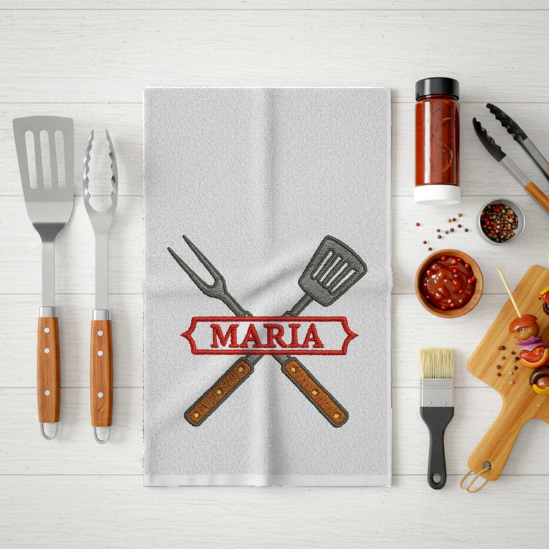 Personalised BBQ Towel – Custom Embroidered Name or Text With Grill ...