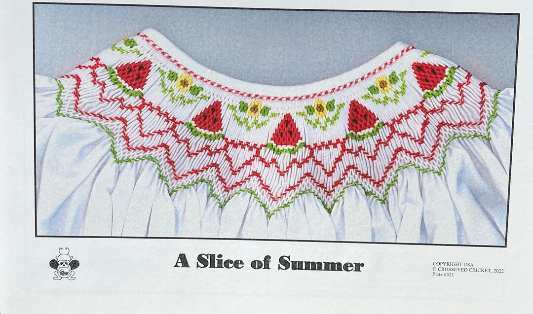 Smocking Plate by Crosseyed Crickets "a Slice of Summer”, Watermelon ...