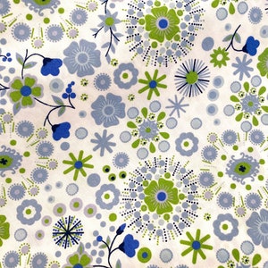 Blue and Lime Floral Fabric by the Yard by Fabric Finders # 939, Large ...